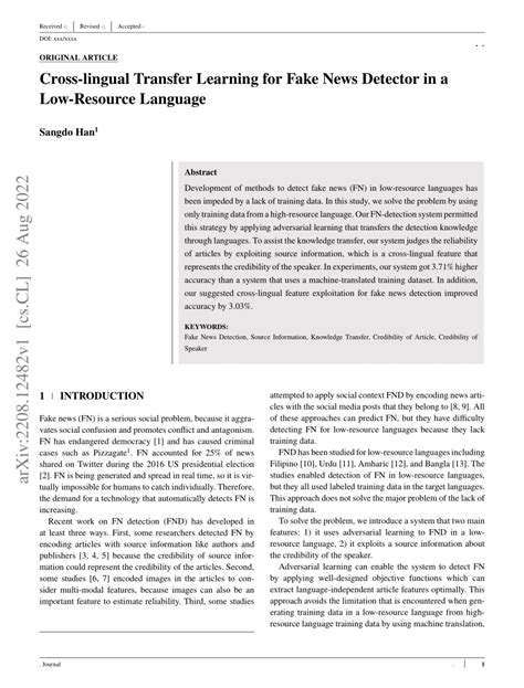 Pdf Cross Lingual Transfer Learning For Fake News Detector In A Low
