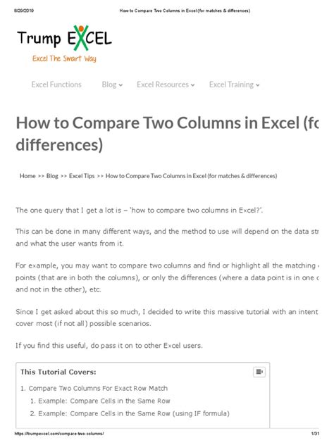 How To Compare Two Columns In Excel For Matches And Differences Formula Templates Sample