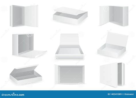 White Paper Cardboard Package Boxes Isometric Open Empty Pack Box