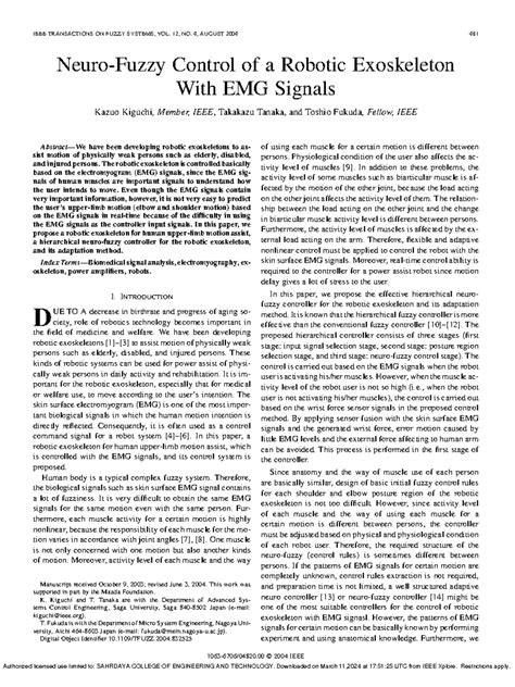 Neuro Fuzzy Control Of A Robotic Exoskeleton With Emg Signals Neuro