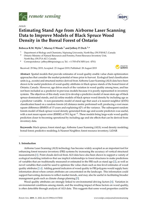 Pdf Estimating Stand Age From Airborne Laser Scanning Data To Improve Models Of Black Spruce