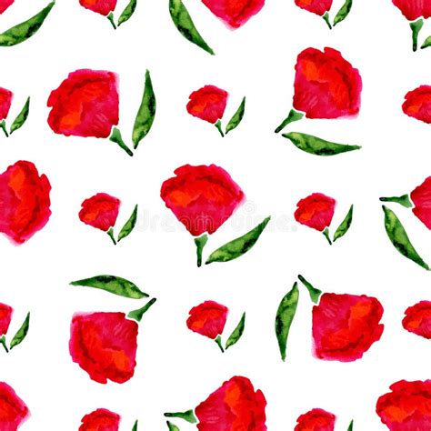 Sömlöst Akvarellmönster Med Blommor Klarröda Blommor I Vektorformat På Vit Bakgrund
