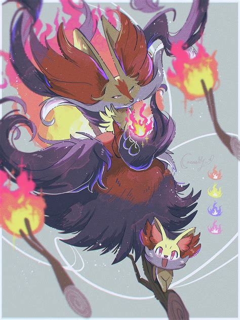 Fennekin Delphox And Mega Delphox Pokemon Drawn By Fukkatsunomaya