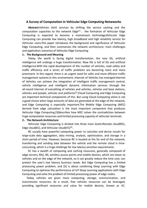 pdf a survey of computation in vehicular edge computing netwworks