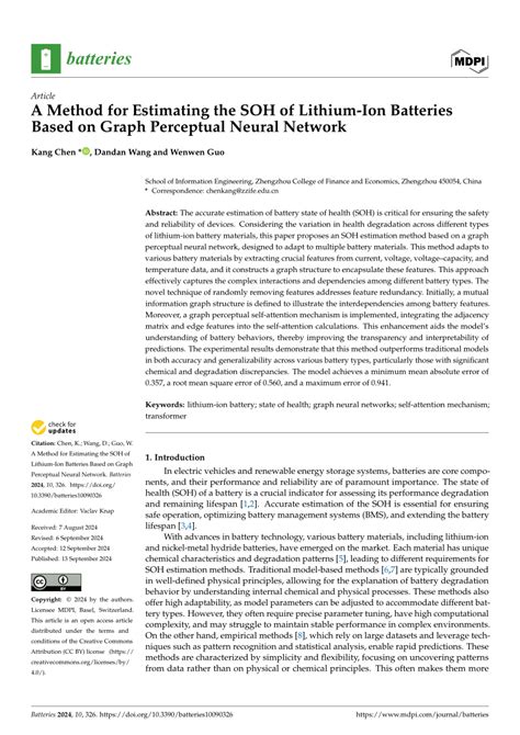 PDF A Method For Estimating The SOH Of Lithium Ion Batteries Based On Graph Perceptual Neural