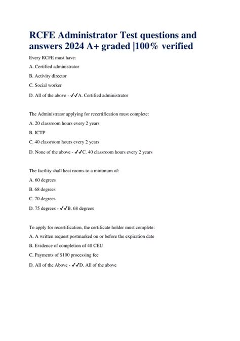 Rcfe Administrator Test Questions And Answers 2024 A Graded 100 Verified Rcfe Stuvia Us