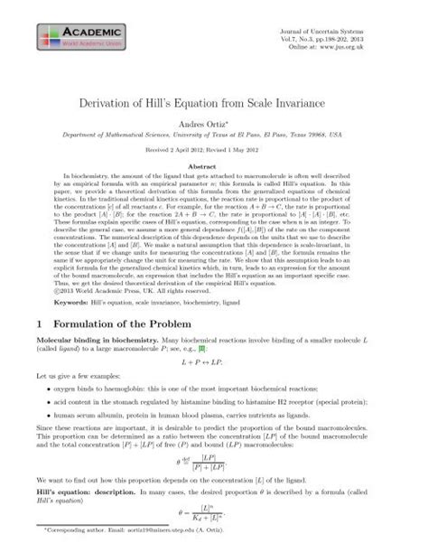 Derivation Of Hills Equation From Scale Invariance World Academic