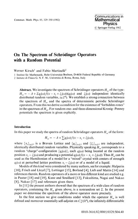 Pdf On The Spectrum Of Schr Dinger Operators With A Random Potential