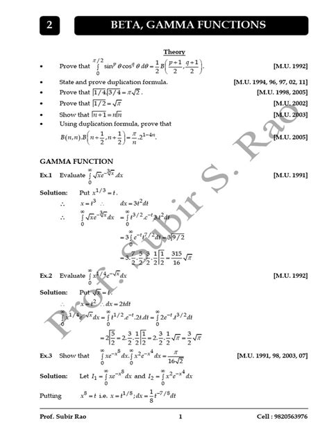 Beta And Gamma Integrals Pdf Mathematical Relations Mathematics