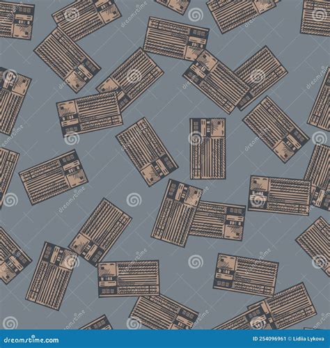 Retro Radio Engraved Seamless Pattern Vintage Media Equipment In Hand Drawn Style Stock