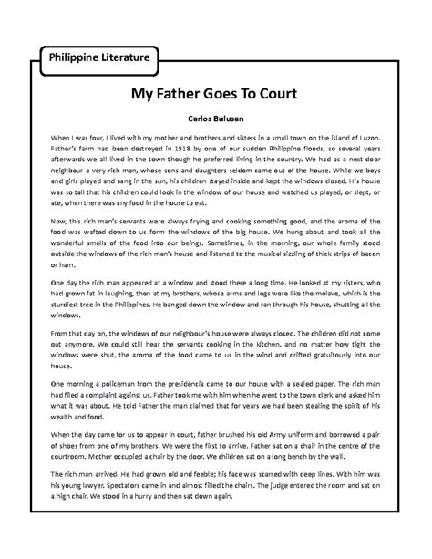 My Father Goes To Court This Is A Short Story In Philippine
