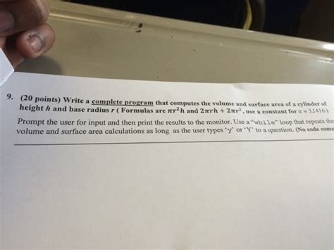 solved write a complete program that compute the volume and