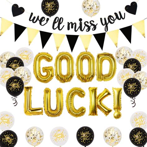 We Will Miss You Decorations Black And Gold Good Luck Balloon Banner