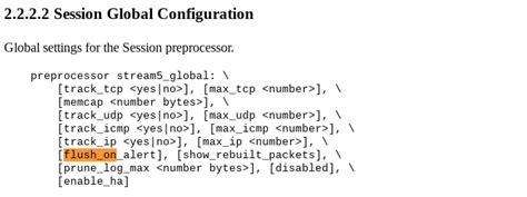 Ids Snort 2916 Session Config Flushonalert Too Many Parameters