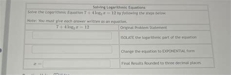 [solved] solving logarithmic equations solve the logarithmi