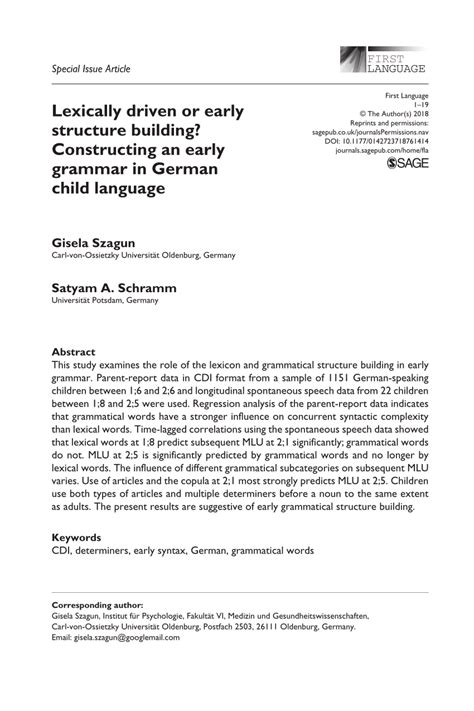 Pdf Lexically Driven Or Early Structure Building Constructing An Early Grammar In German