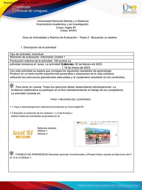 Activities Guide And Evaluation Rubric Unit 1 Task 2 Looking For A Destination Pdf