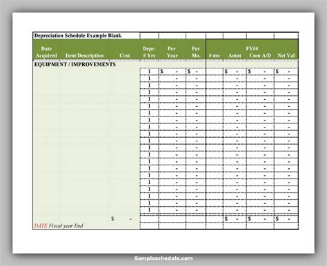 Sample Depreciation Schedule Sample Schedule Sample Depreciation Schedule Sample Schedule