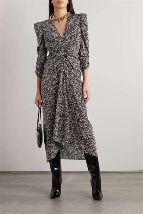 Isabel Marant Albini Gathered Printed Silk Blend Midi Dress We Select
