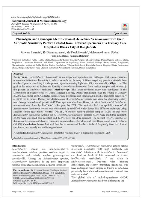 Pdf Phenotypic And Genotypic Identification Of Acinetobacter Baumannii With Their Antibiotic