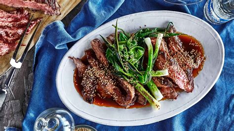 Soy Saucemarinated Grilled Flank Steak And Scallions Recipe Epicurious