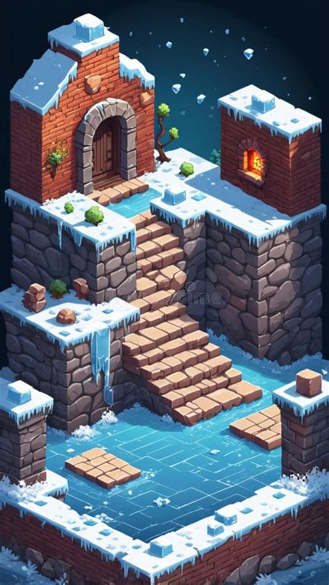 Pixel Game Level Design Platform Game Asset Brick Stones Building Bit Environment Ice