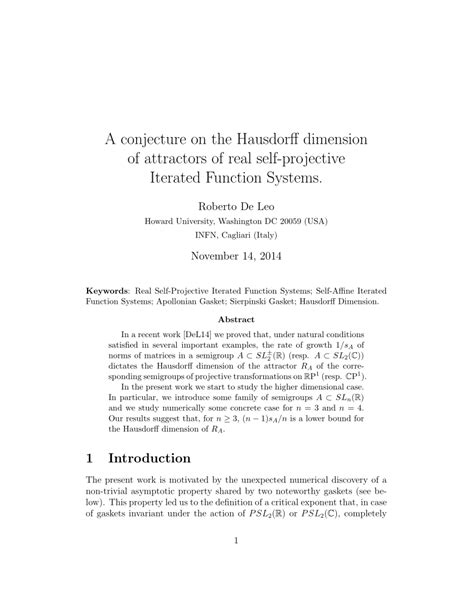Pdf A Conjecture On The Hausdorff Dimension Of Attractors Of Real Self Projective Iterated