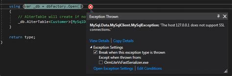 servicestack ormlite 5 1 1 host does not support ssl connections
