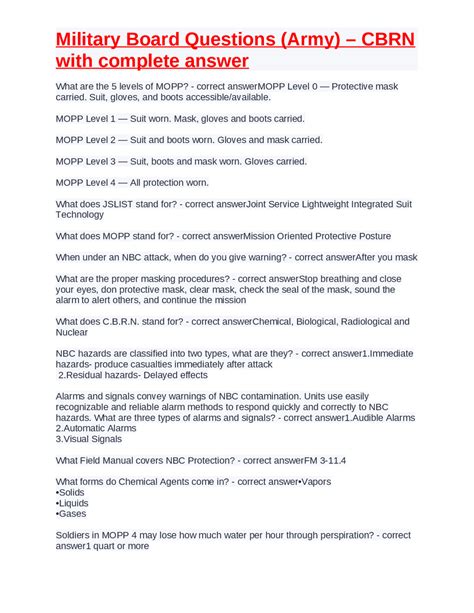 Military Board Questions Army Cbrn With Complete Answer Exams