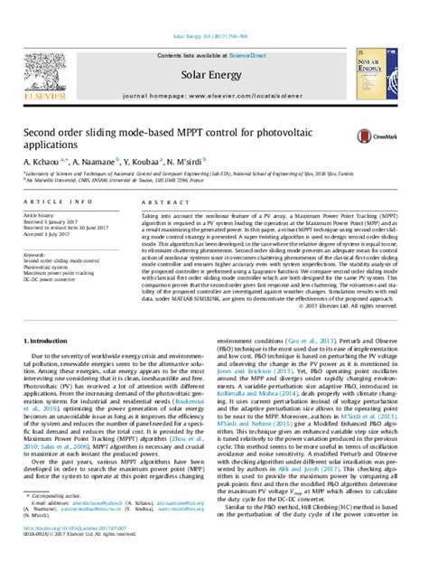 Pdf Second Order Sliding Mode Based Mppt Control For Photovoltaic Applications