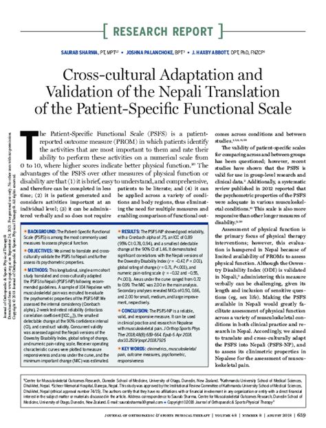 Pdf Cross Cultural Adaptation And Validation Of The Nepali