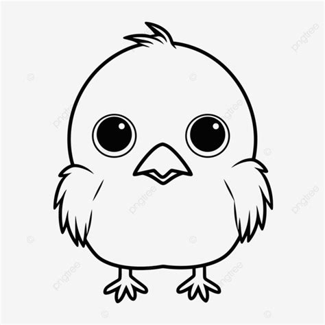 큰 갈색 눈을 가진 아기 닭 색칠 공부 페이지 벡터 기본 간단한 귀여운 만화 병아리 개요 흰색 배경에 고립 어린이 색칠