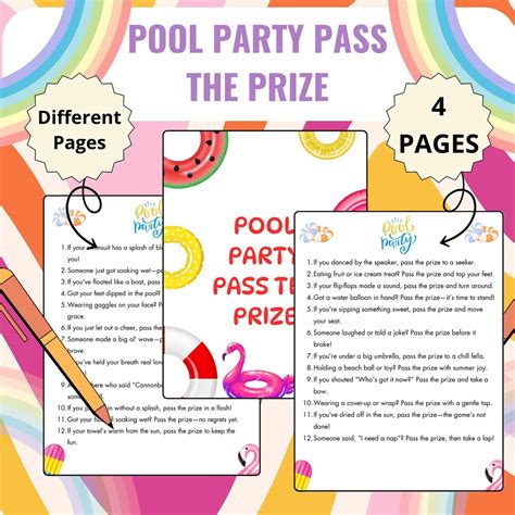 Pool Party Pass The Prize Game Summer Activity Digital Download Etsy