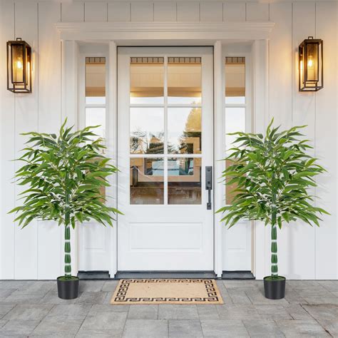 Costway Artificial Bamboo Tree In Plastic Nursery Pot 125cm 2 Pack
