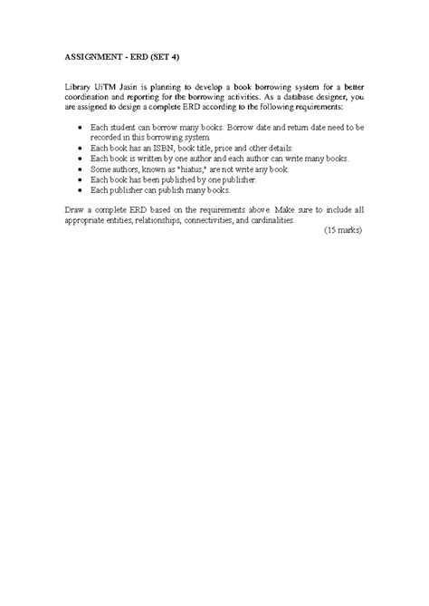 Assignment Erd 4 Assingment Assignment Erd Set 4 Library Uitm Jasin Is Planning To