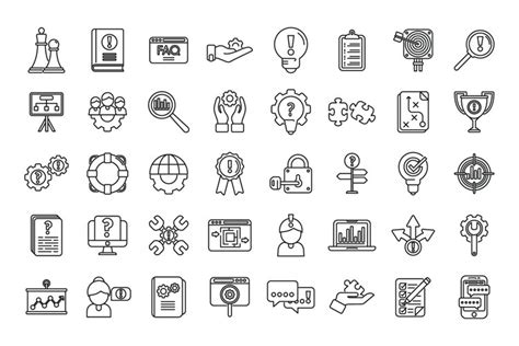 problem solving icons set outline vector business