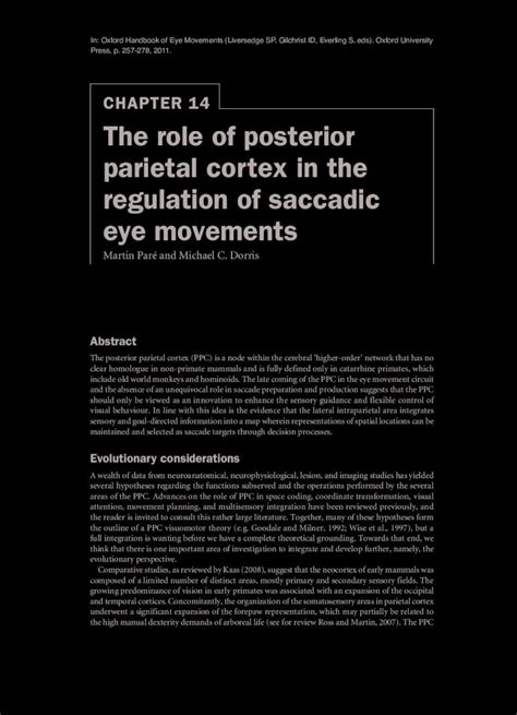 Pdf Chapter 14 The Role Of Posterior Parietal Cortex In The Brain Phgy Queensu Ca Pare