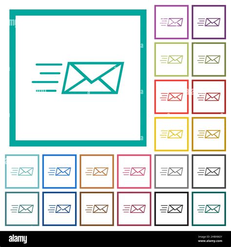sending express mail outline flat color icons with quadrant frames on