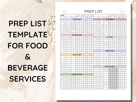 Food Prep Sheet Template