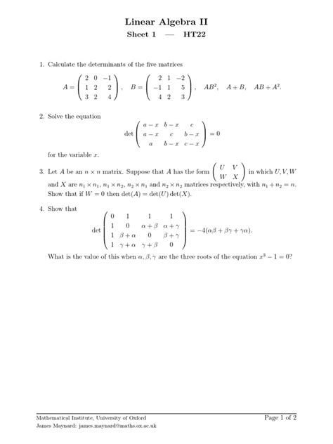 2022 sheet 1 pdf matrix mathematics determinant