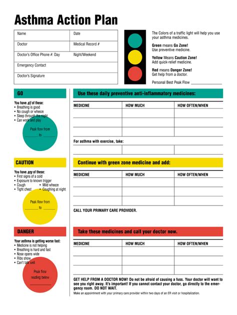 Free Printable Asthma Action Plan Template And Guide Printables For Everyone