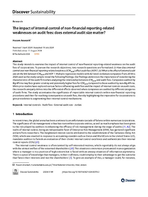 The Impact Of Internal Control Weaknesses On Audit Fees A Study 2024
