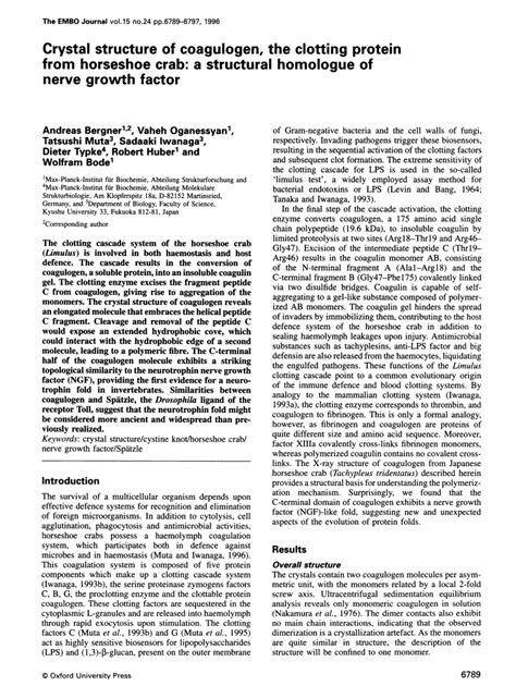 Pdf Crystal Structure Of Coagulogen The Clotting Protein From