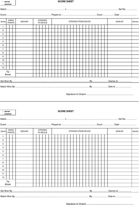 Tennis Score Sheet Template Free Download Speedy Template
