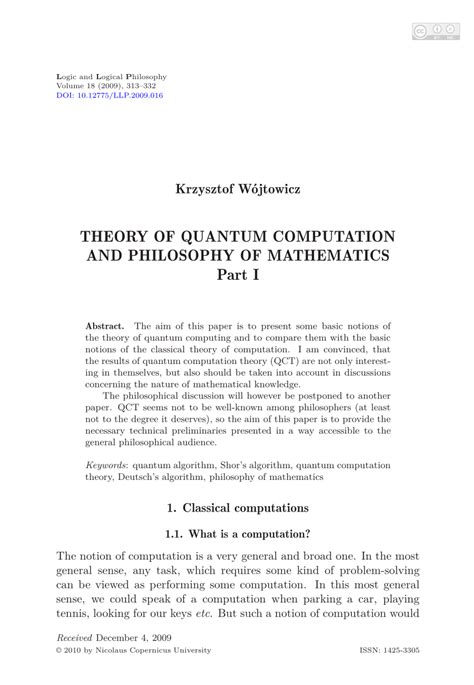 Pdf Theory Of Quantum Computation And Philosophy Of Mathematics I