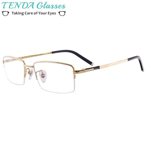 Men Pure Titanium Eyeglasses Half Rim Large Rectangular Glasses Frame