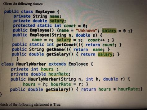 Solved Given The Following Classes Public Class Employee