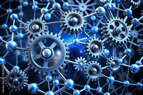A Network Of Interlocking Gears Shaped Like Molecules Rotating In Sync