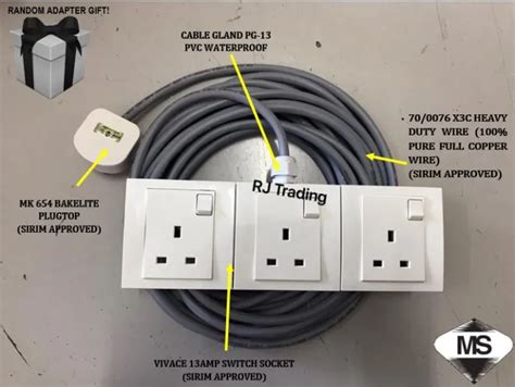 READY STOCK M M HEAVY DUTY EXTENSION TRAILING SOCKET WAYS GANG VIVACE SWITCH