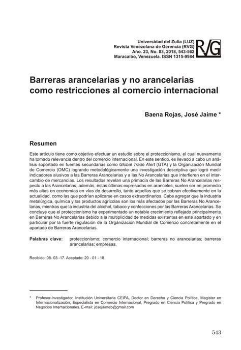 Pdf Barreras Arancelarias Y No Arancelarias Como Restricciones Al